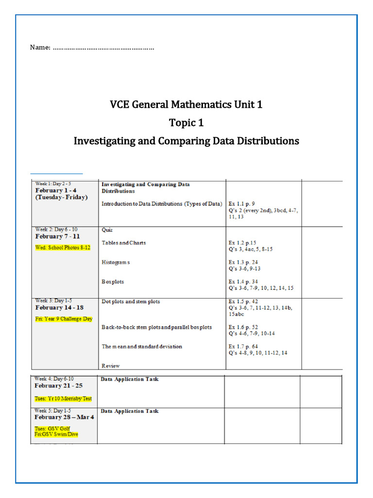2023 Topic 1 Investigating and Comparing Data Distributions | PDF | Descriptive Statistics ...