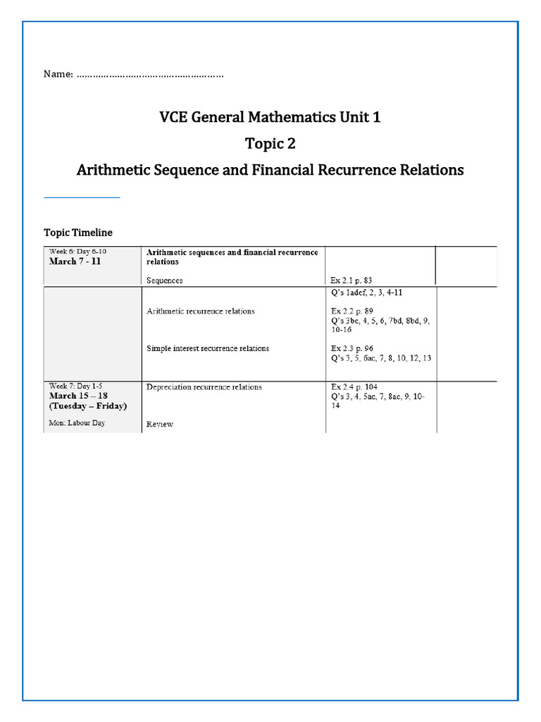 2023 Topic 2 Arithmetic Sequences and Financial Recurrence Relations | PDF | Depreciation | Interest