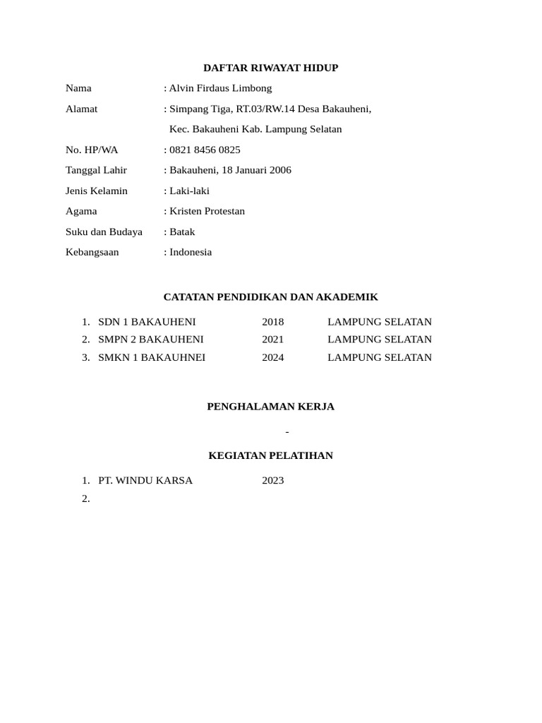 CV Alvin Firdaus Limbong | PDF