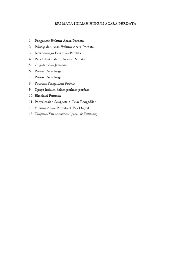 Rps Mata Kuliah Hukum Acara Perdata Hpi | PDF