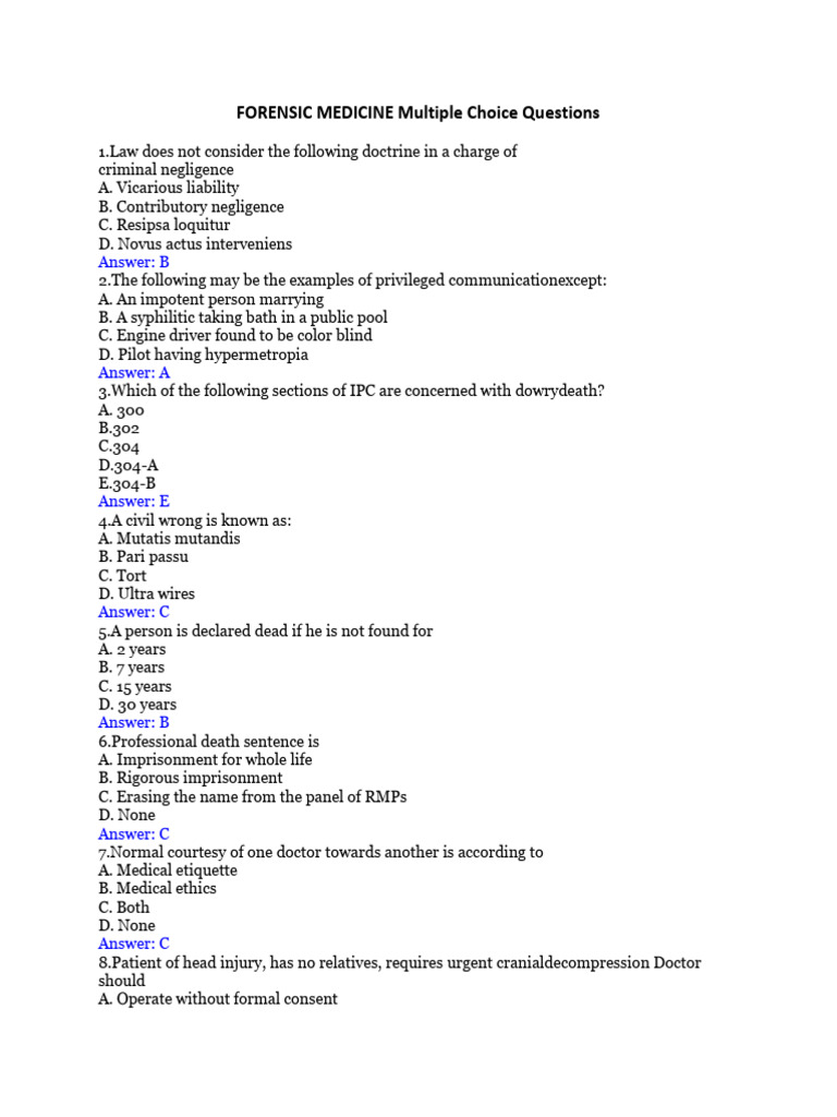 Forensic Medicine MCQs Overview | PDF | Magistrate | Coroner