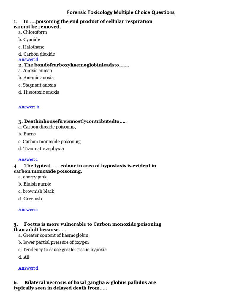 Forensic Toxicology MCQs for Exam Prep | PDF | Rabies