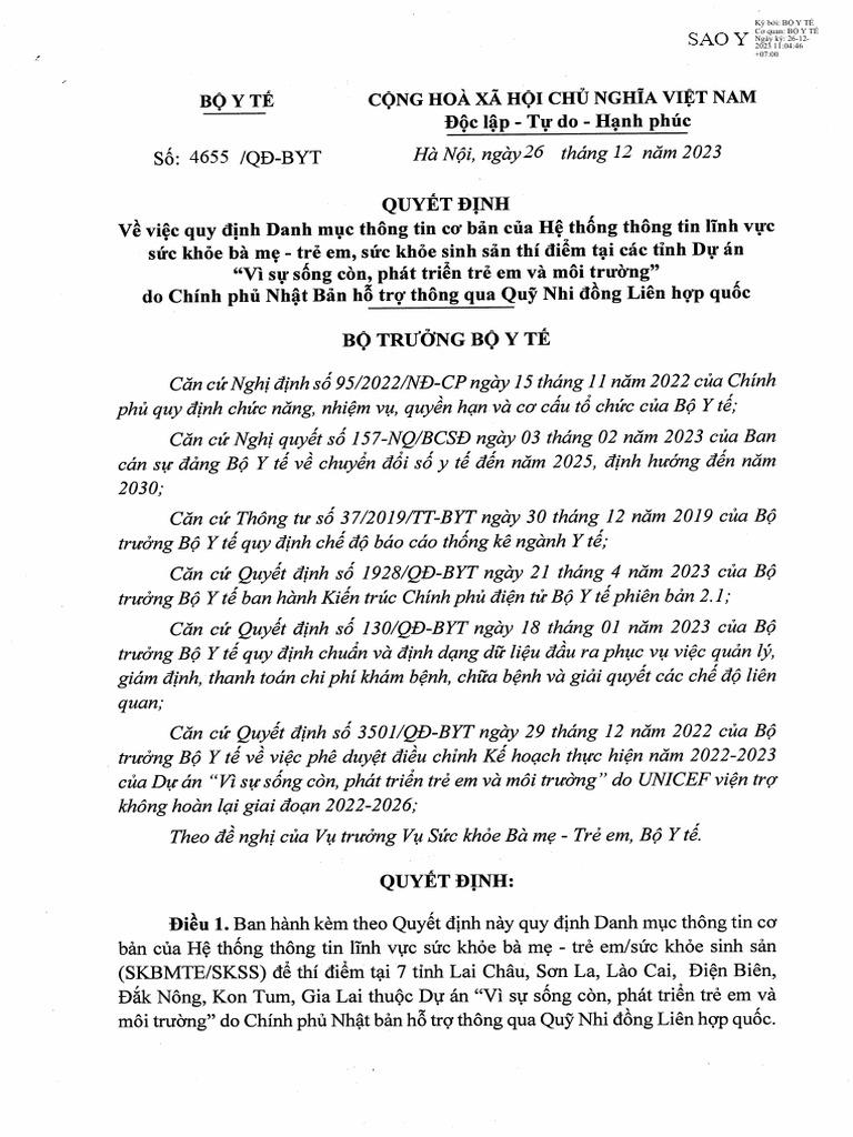4655 - QD Byt - Danh Muc Thong Tin Co Ban Tai Cac Tinh Du An | PDF