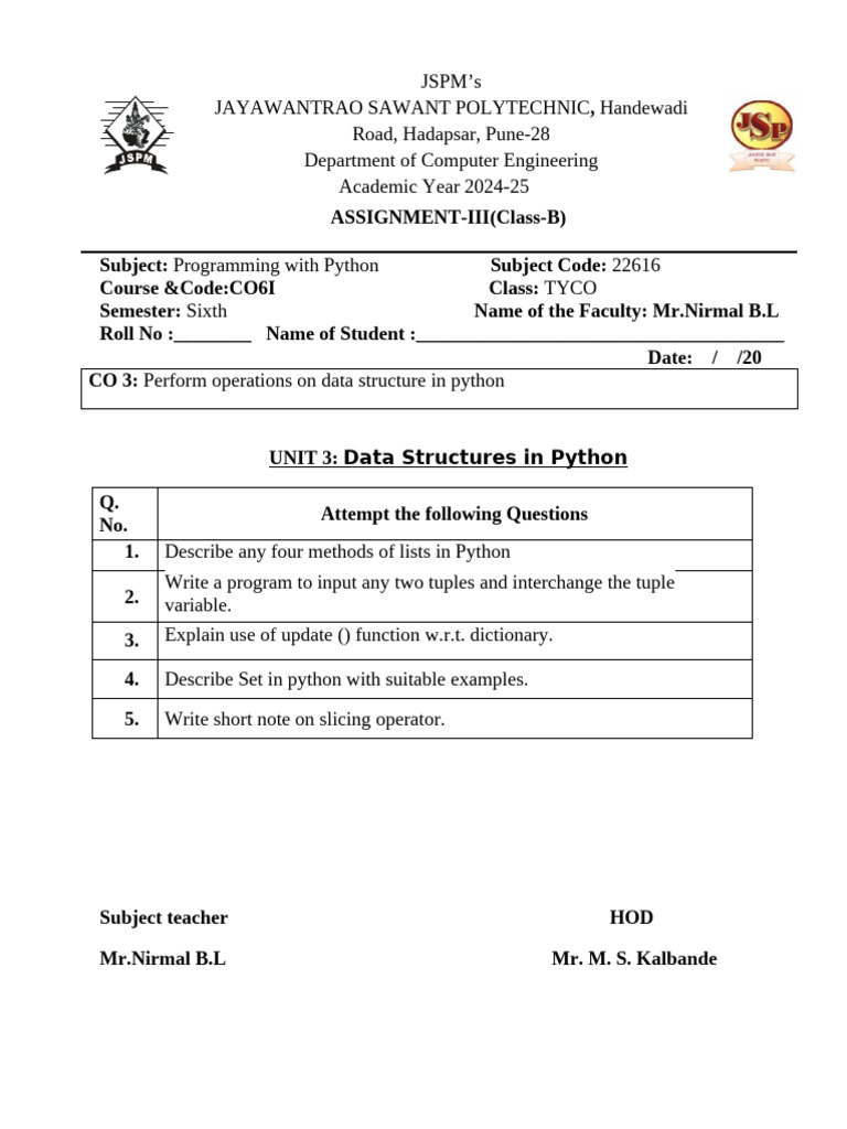 Python Data Structures Assignment 2024 | PDF
