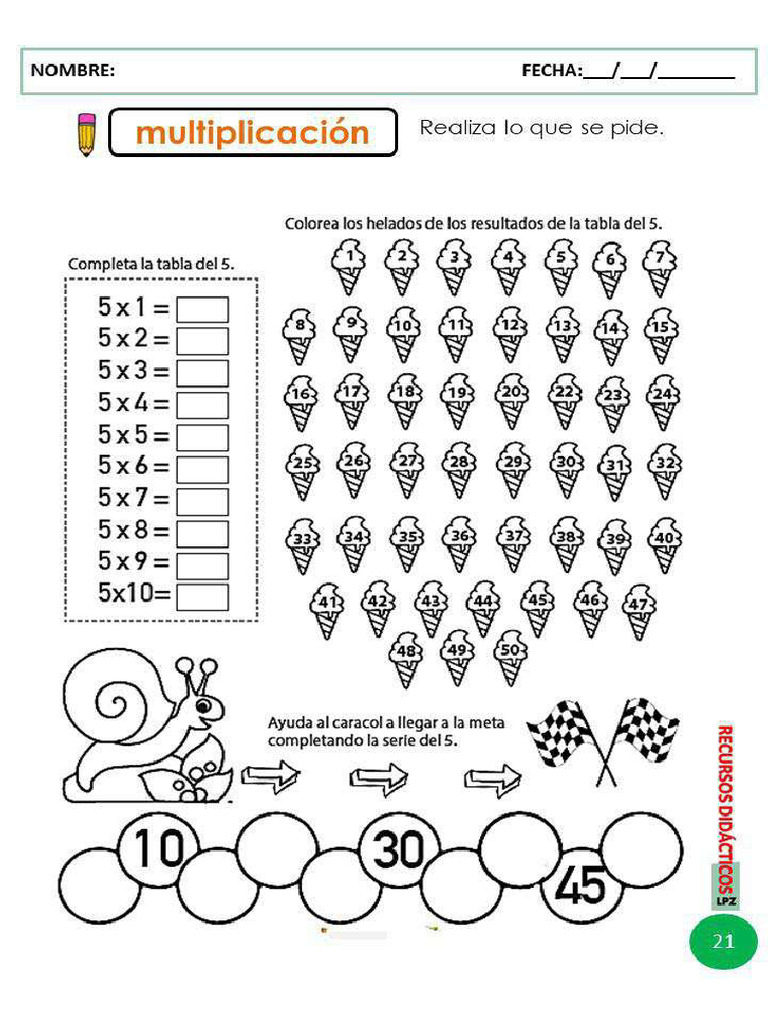 Colorea Tabla Del 5 | PDF