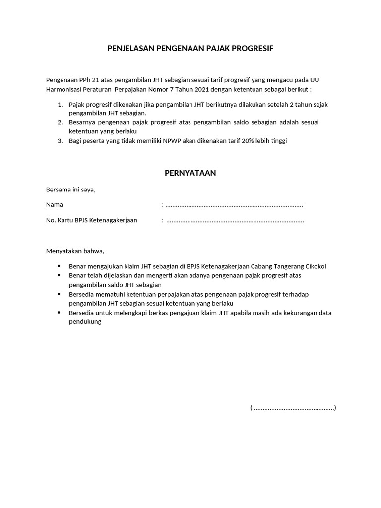 Pajak Progresif JHT: Ketentuan dan Tarif | PDF