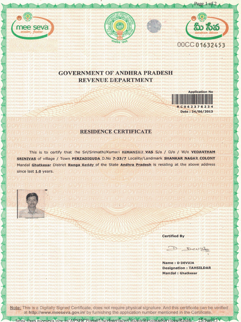 Residence Certicate | PDF