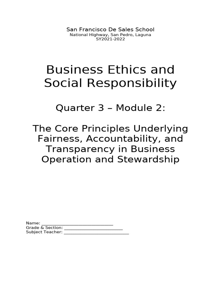 Business Ethics Q3 Module 2 Core Principles Underlying Fairness ...