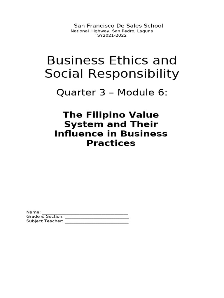 Filipino Values Impacting Business Ethics | PDF