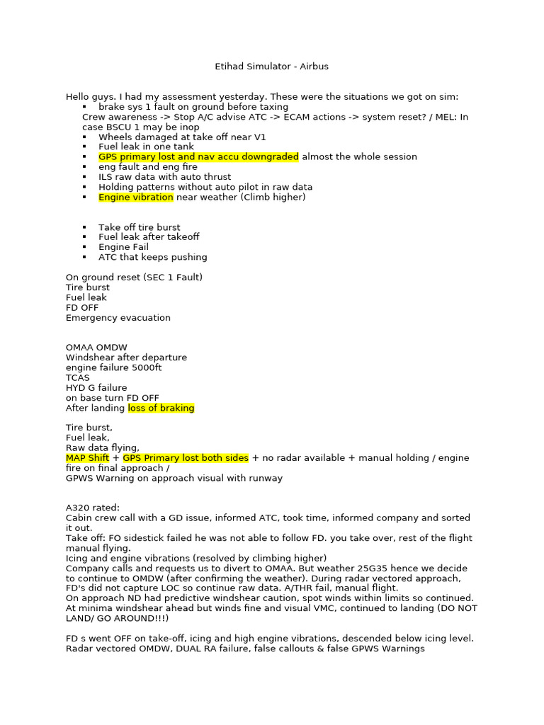 Etihad Airbus Simulator Assessment Scenarios | PDF | Air Traffic ...