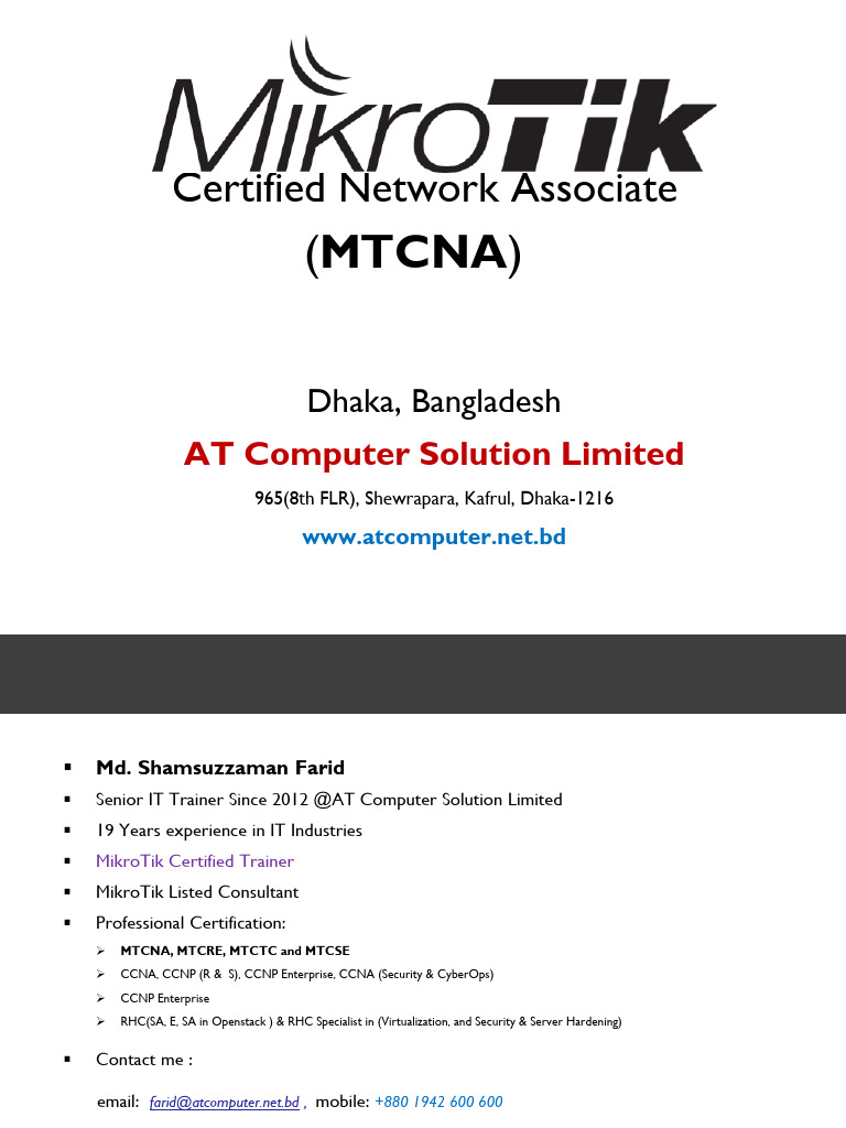 MTCNA Training Course Outline | PDF | Ip Address | Router (Computing)