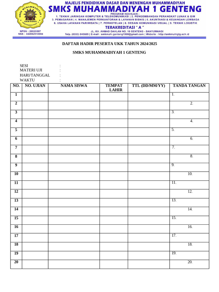 Daftar Hadir Ukk | PDF