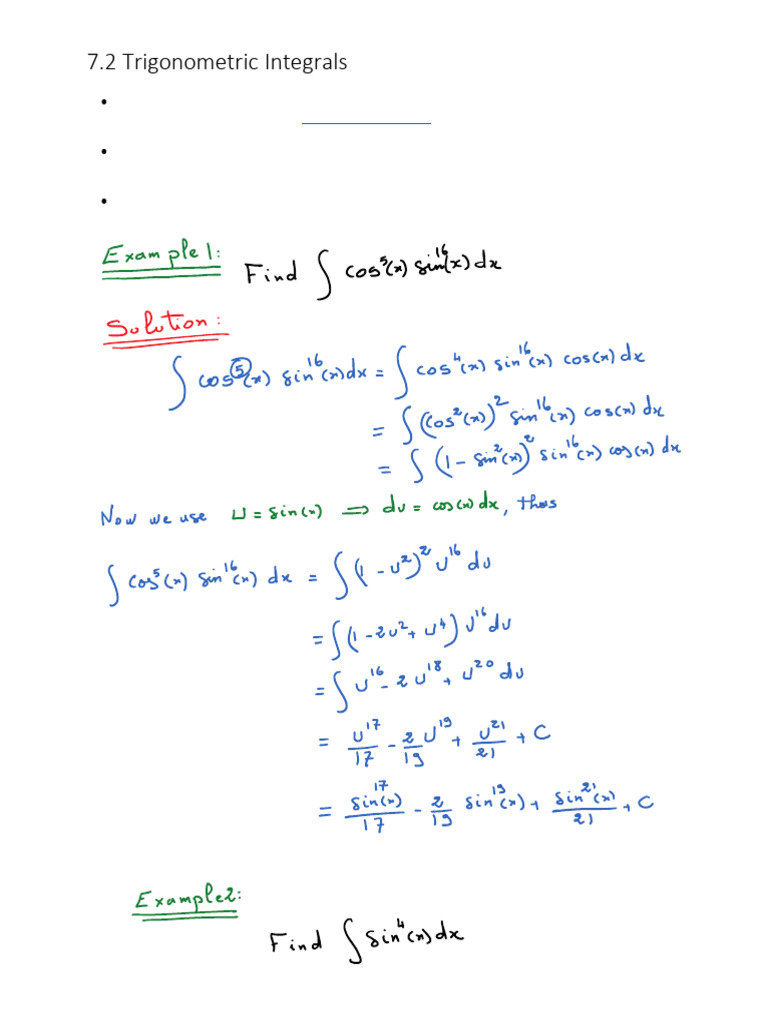 7 2 Trigonometric Integrals | PDF