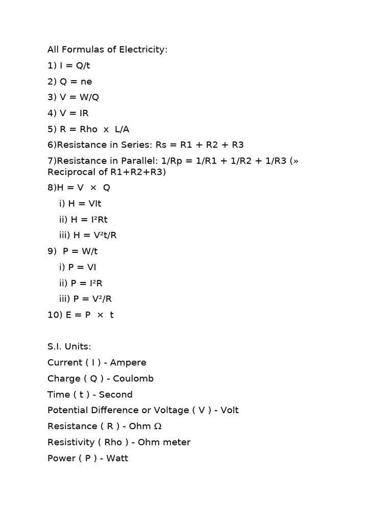 All Formulas of Electricity | PDF