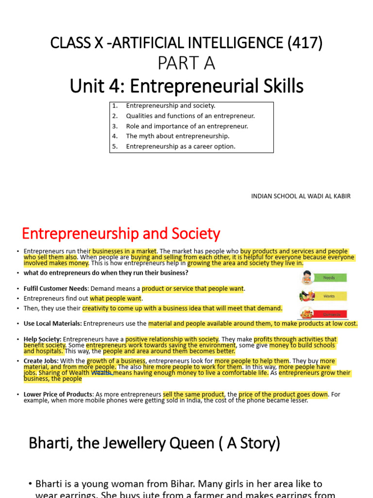 UNIT 4 Entrepreneurial Skills | PDF | Entrepreneurship | Private Sector