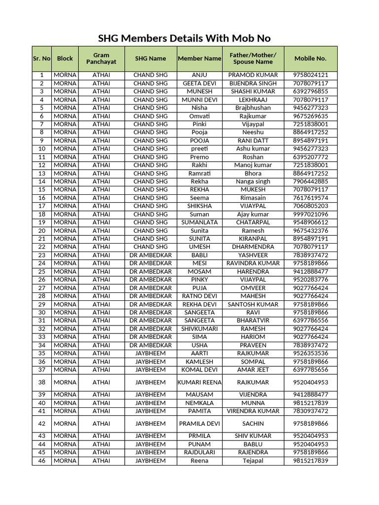 SHG Member Contact Information List | PDF | Cinema Of India | Film ...