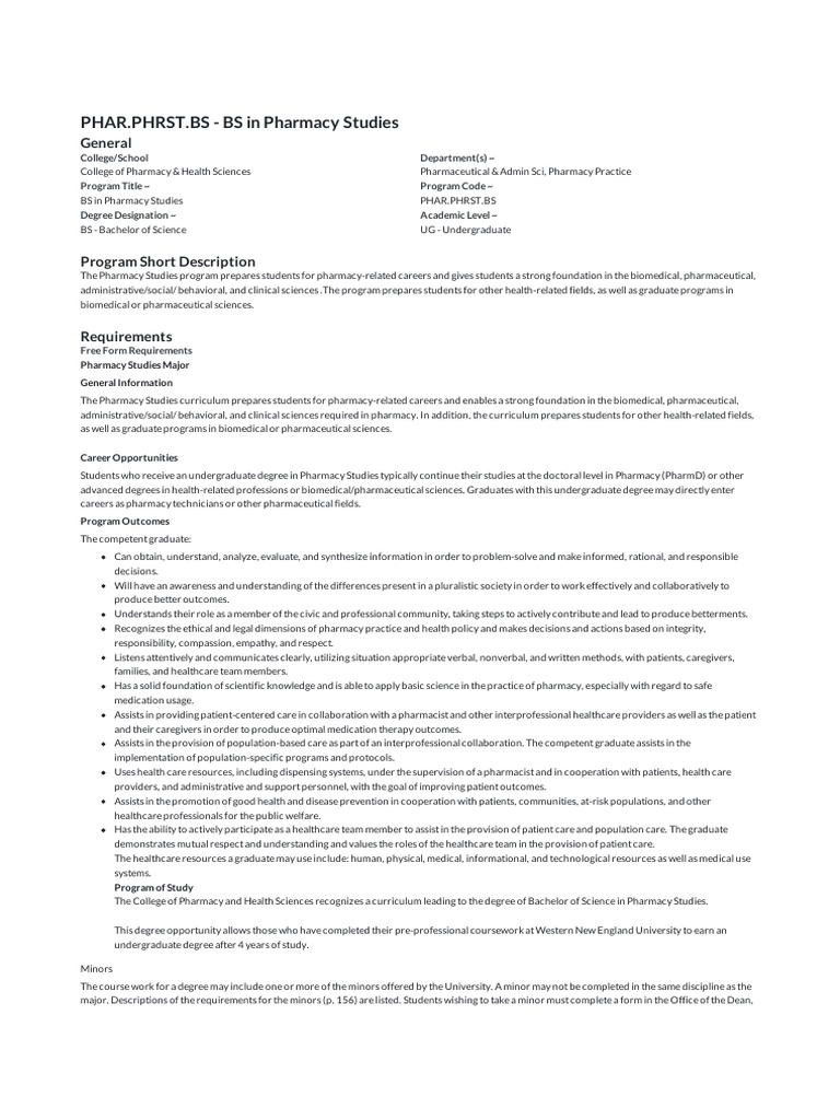 program-PHAR.PHRST.BS | PDF | Pharmacy | Health Care