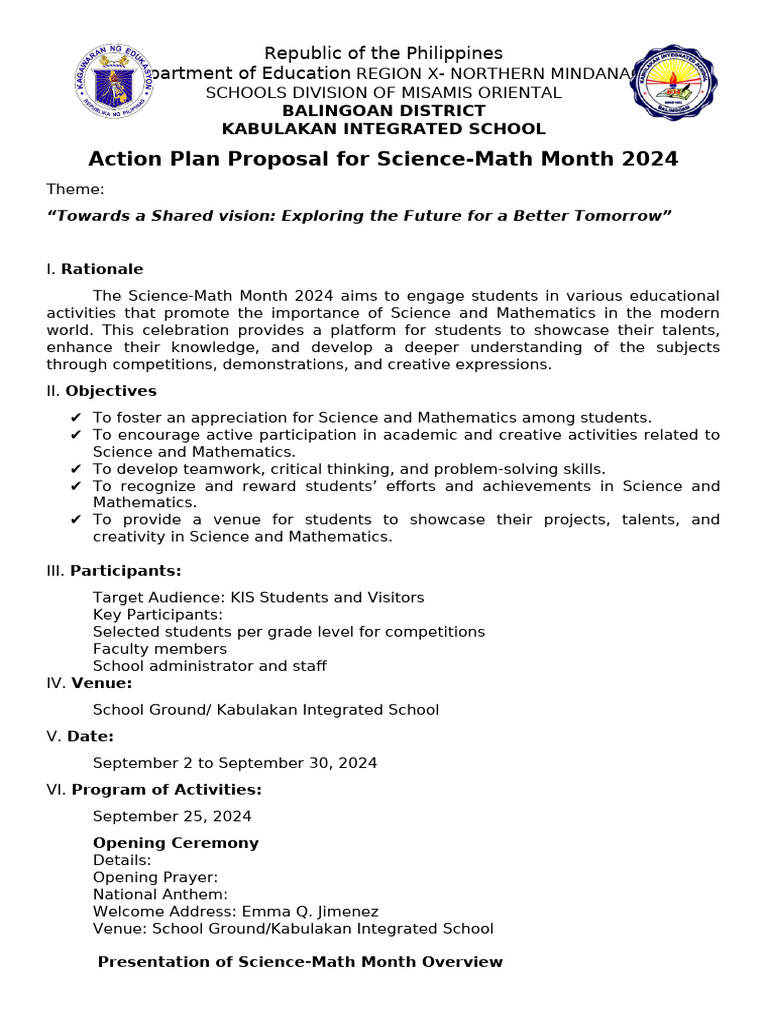 Action Plan Proposal - Sci-Math Month Celeb 2024 | PDF | Behavior Modification | Intelligence