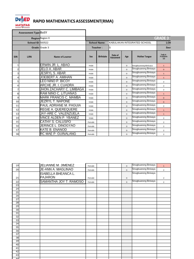Grade 3 Rapid Math Assessment Report | PDF