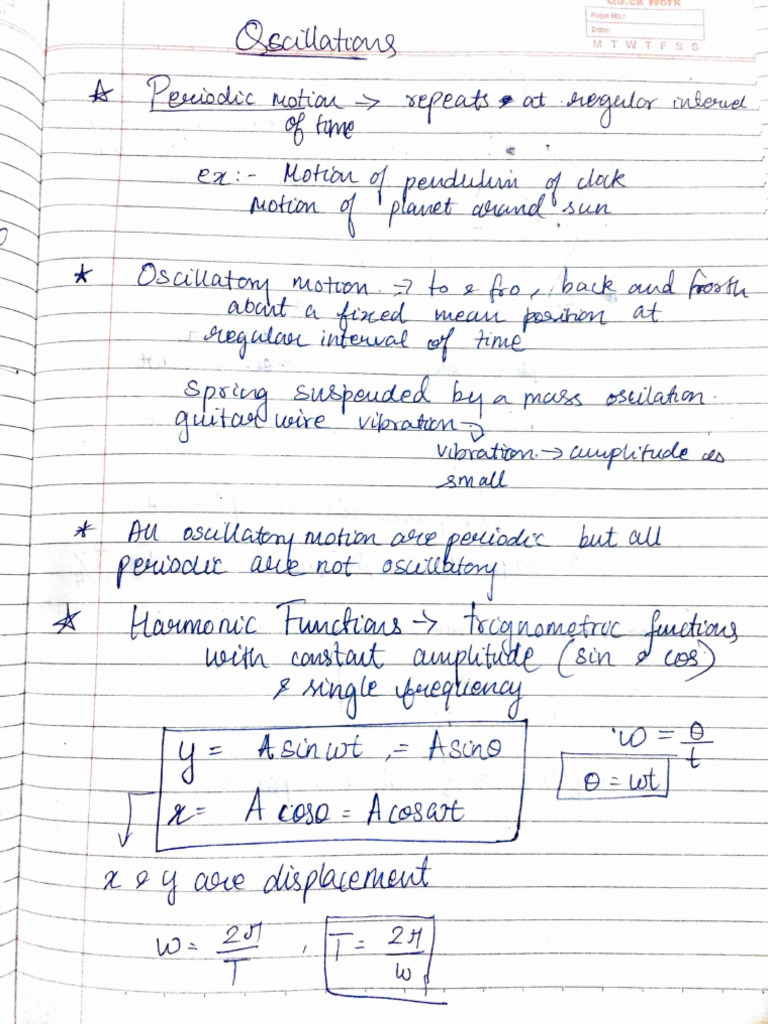 Oscillation Notes Handwritten | PDF