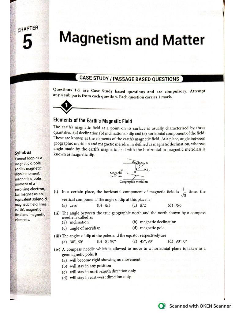 Magnetism and Matter - Case Study Questions | PDF
