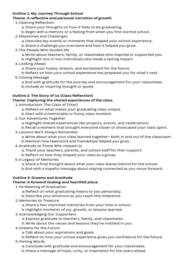 Outline 1 My Journey Through School Theme A Reflective and Personal ...