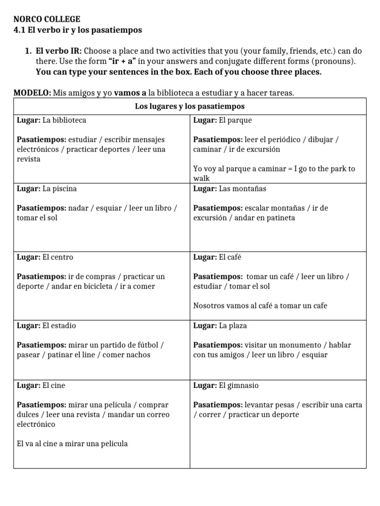 Práctica de Español: Verbos y Pasatiempos | PDF