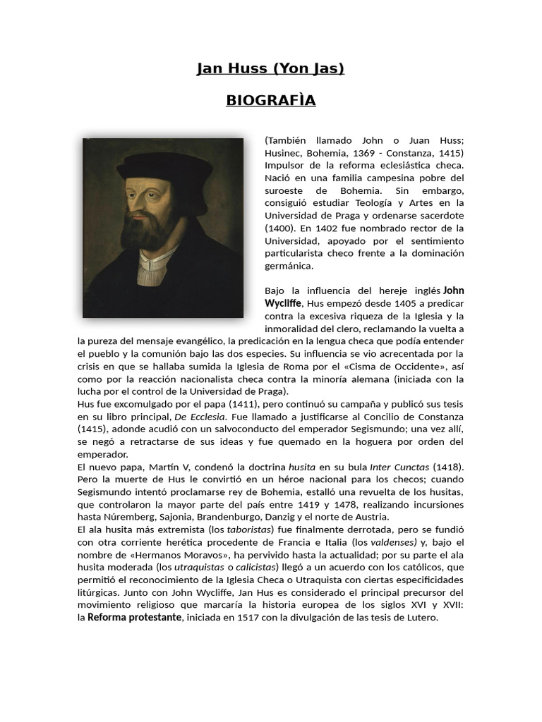 Jan Huss - Docx INVESTIGACION | PDF | Religiones abrahámicas | Familias ...