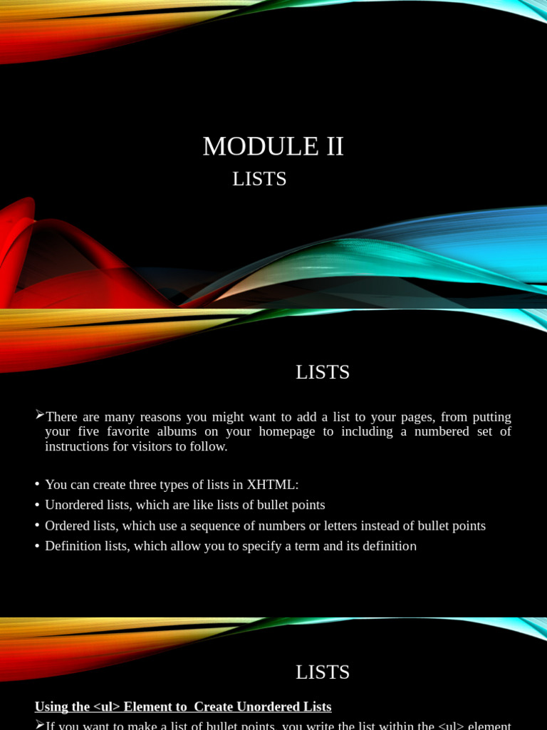 MODULE II(Lists) | PDF | Html Element | Computing