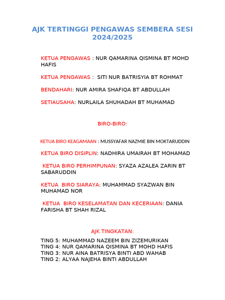 PEMILIHAN AJK TERTINGGI PENGAWAS SEKOLAH SESI 2024 | PDF