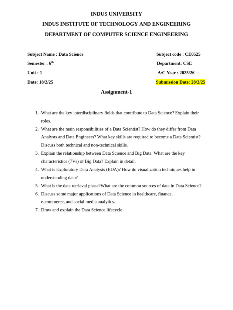 Data Science Assignment Overview 2025 | PDF