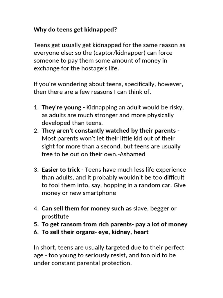 Why Do Teens Get Kidnapped | PDF