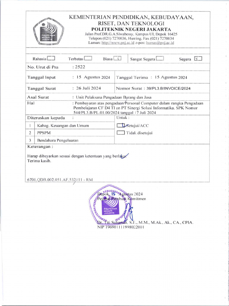 16 Agustus 2024. PT Sinergi Solusi Informatika. 39 Kwitansi Pengadaan ...