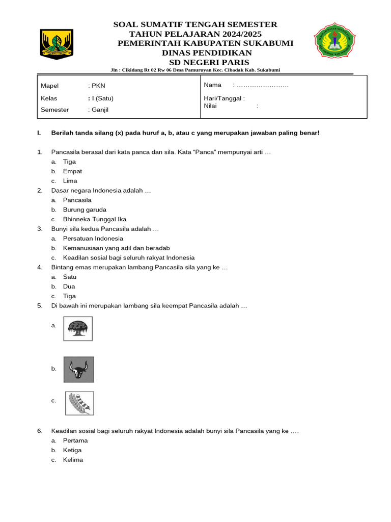 PTS PKN Kelas 1 | PDF