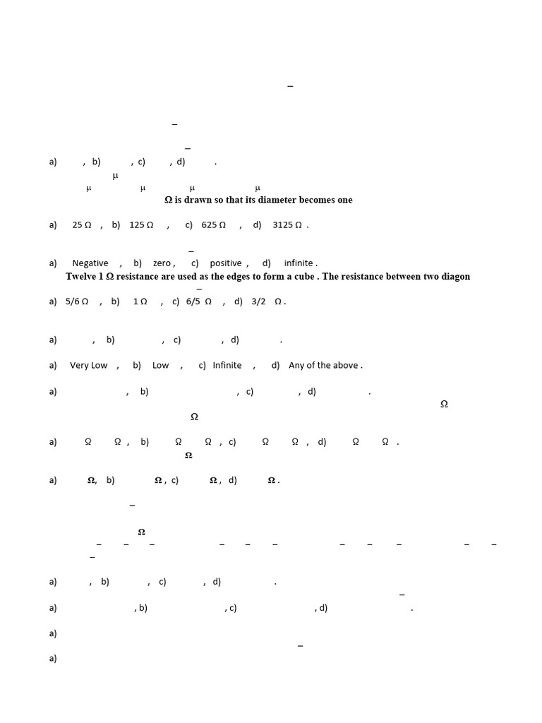 Basic Electrical Concepts Quiz | PDF | Electrical Resistivity And Conductivity | Resistor