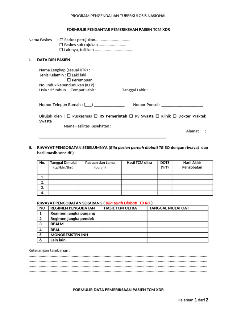 Form Pengantar Pemeriksaan TCM XDR | PDF