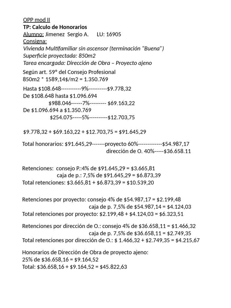 TP Calc de Honorarios | PDF