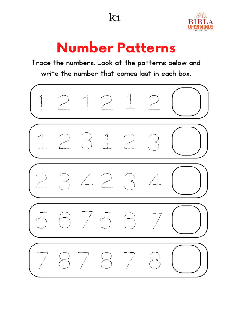 Red and Black Number Patterns Mathematics Worksheet | PDF