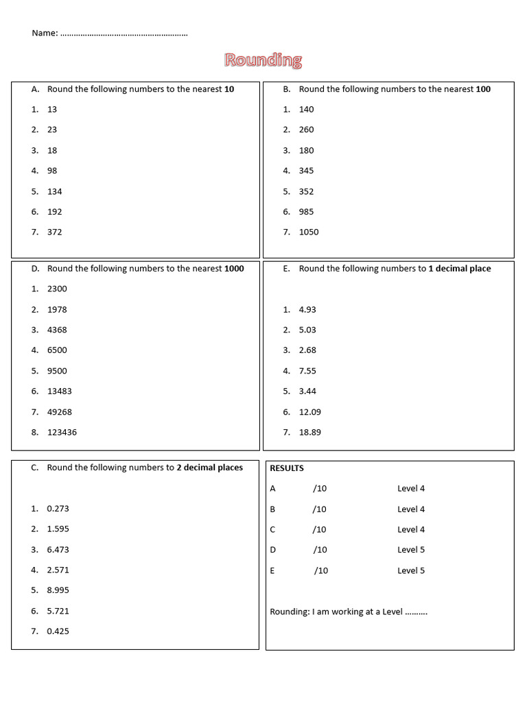 Rounding Leveled Worksheet | PDF