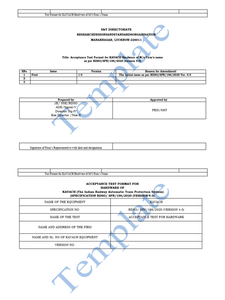 KAVACH Hardware Acceptance Test Format | PDF | Electricity | Electronics