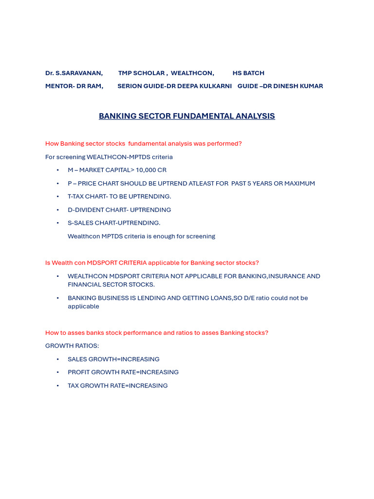 Bank Fundamental Analysis | PDF | Banks | Income