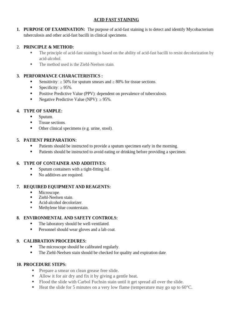 Acid-Fast Staining Procedure Guide | PDF | Staining | Laboratory Techniques