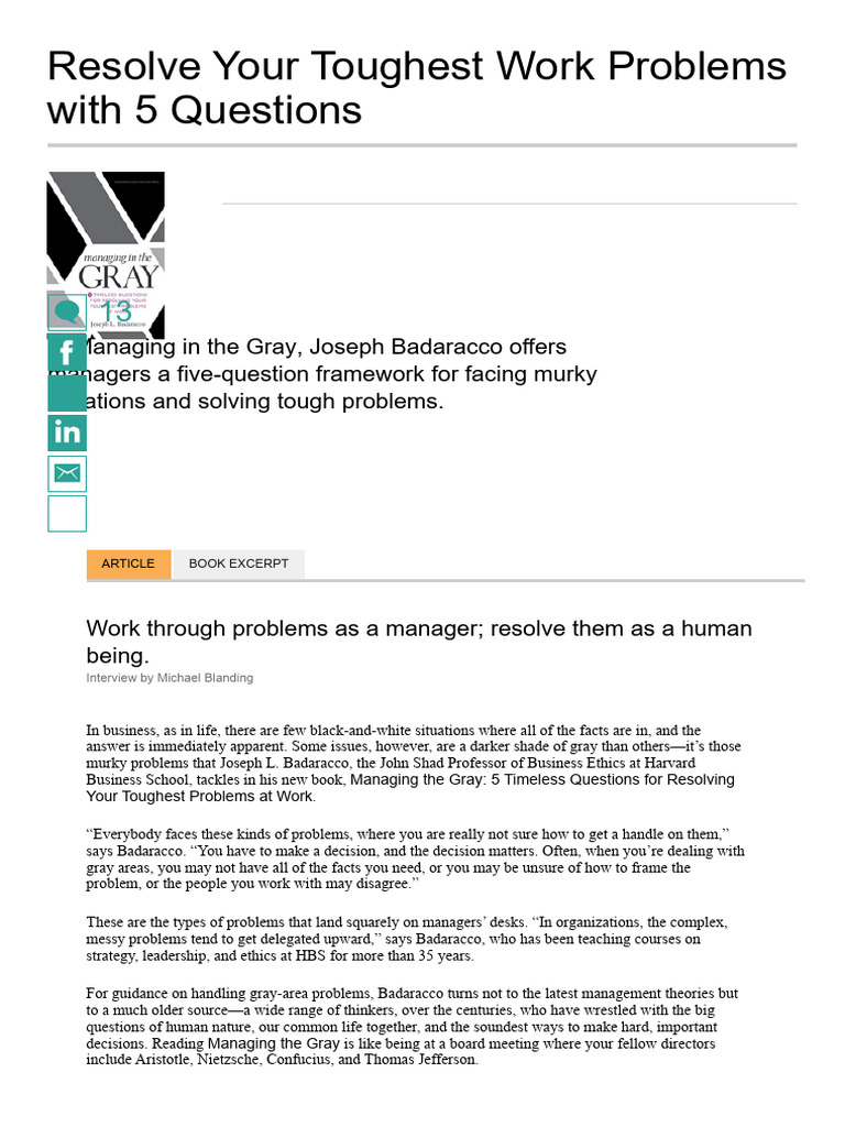 Strategy - Resolve Your Toughest Work Problems With 5 Questions | PDF