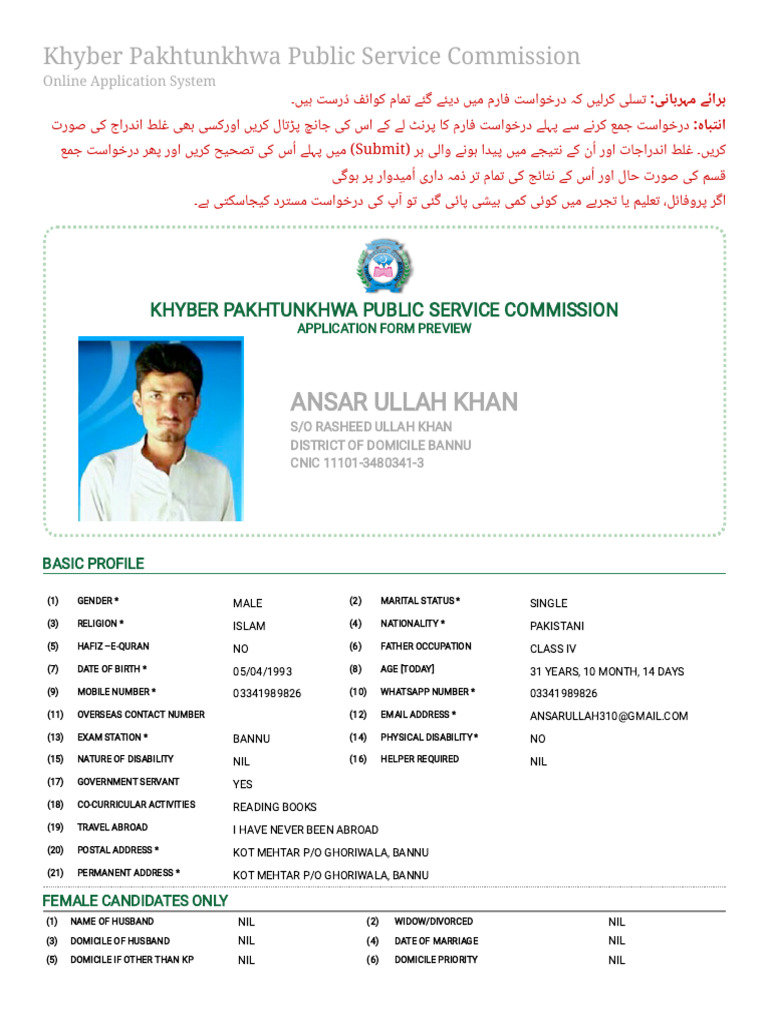 Review Application Form - KP PSC Online Application System | PDF ...