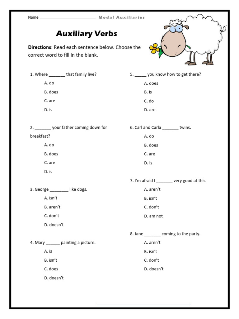 Auxiliary Verbs Practice Worksheet | PDF