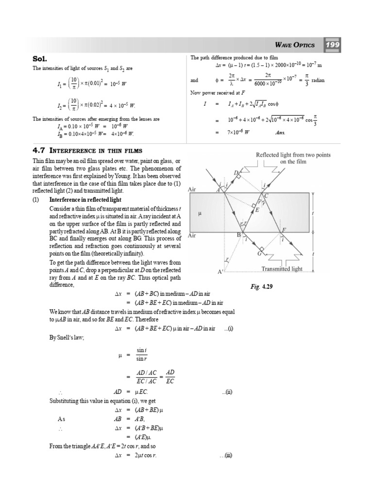 Interference (Thin Film) - 111241 | PDF | Optics | Refraction
