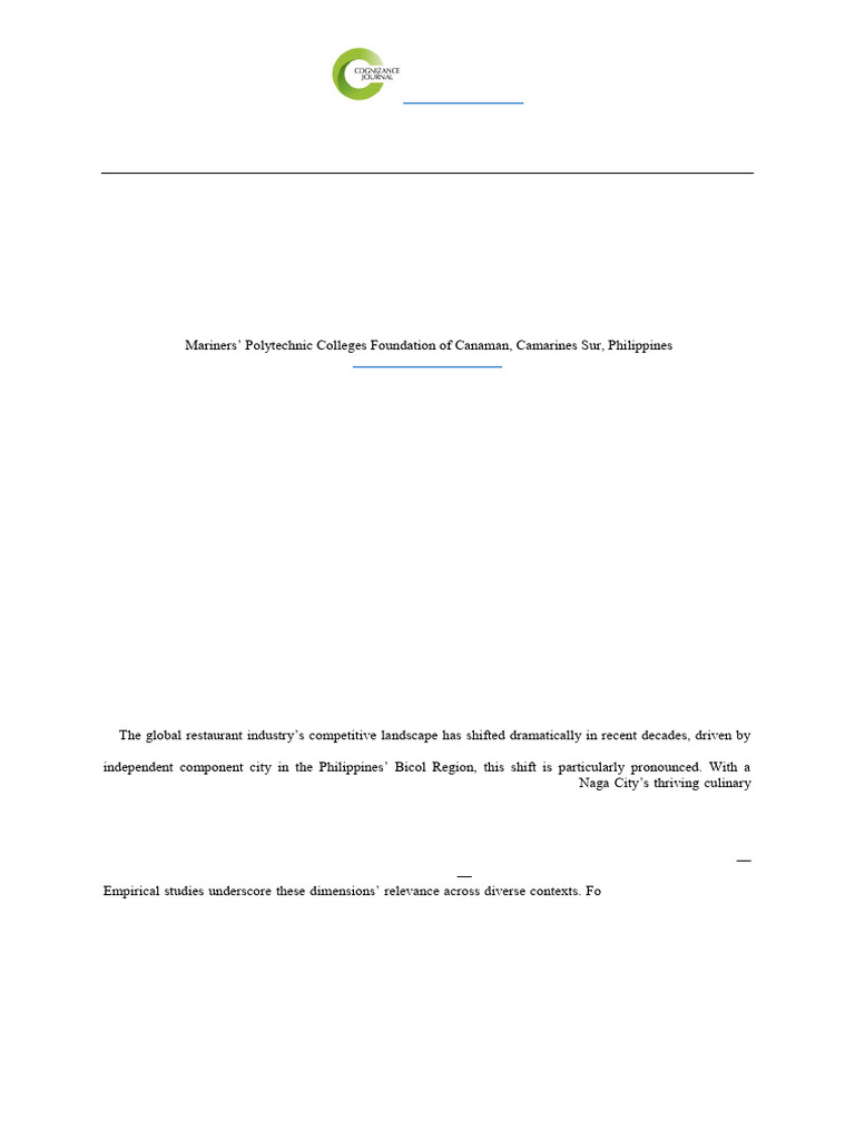 Service Quality in Naga City Restaurants | PDF | Survey Methodology