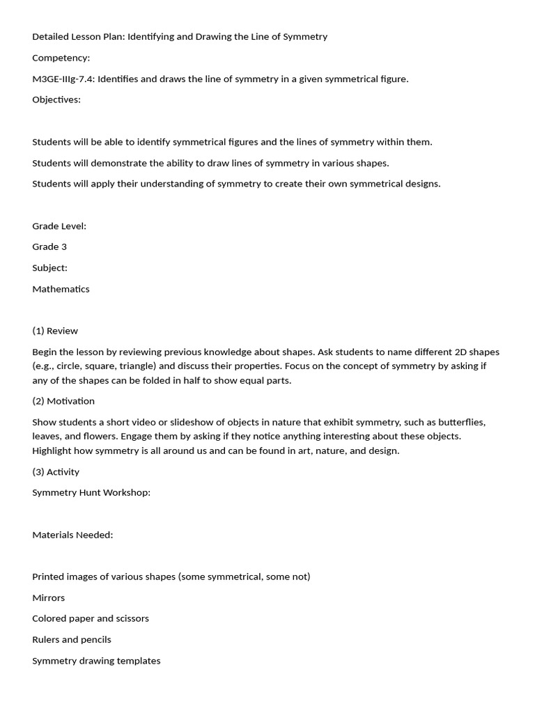 Detailed Lesson Plan-MATH | PDF | Symmetry | Shape