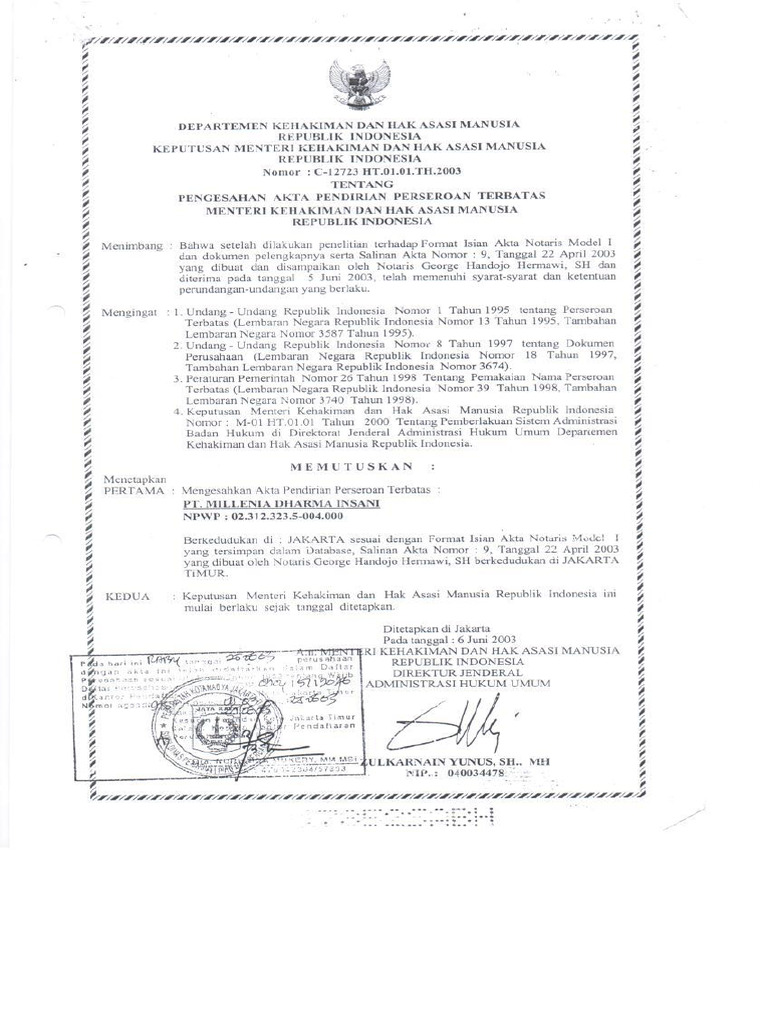 Akta pendirian MDI | PDF