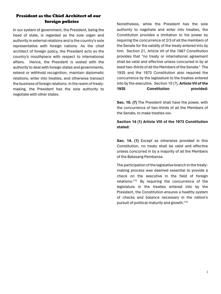President's Role in Foreign Policy | PDF | Treaty | Presidents Of The ...